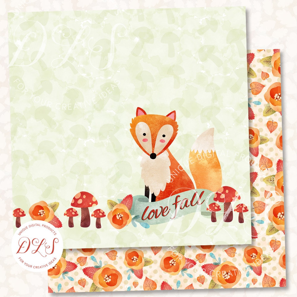 Fall Digital Paper Pack Woodland Digital Paper Fox Digital | Etsy