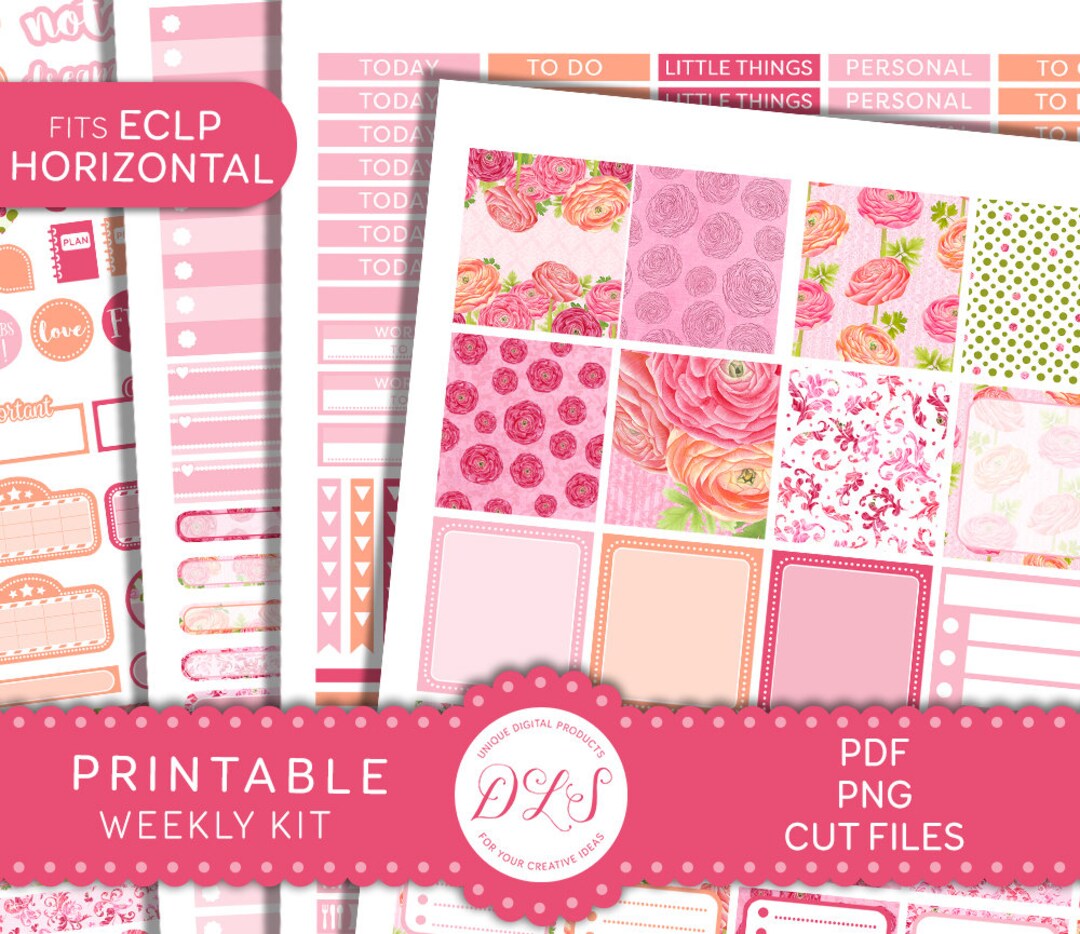 ECLP Horizontal Stickers, Printable Planner Stickers Kit, Weekly ...