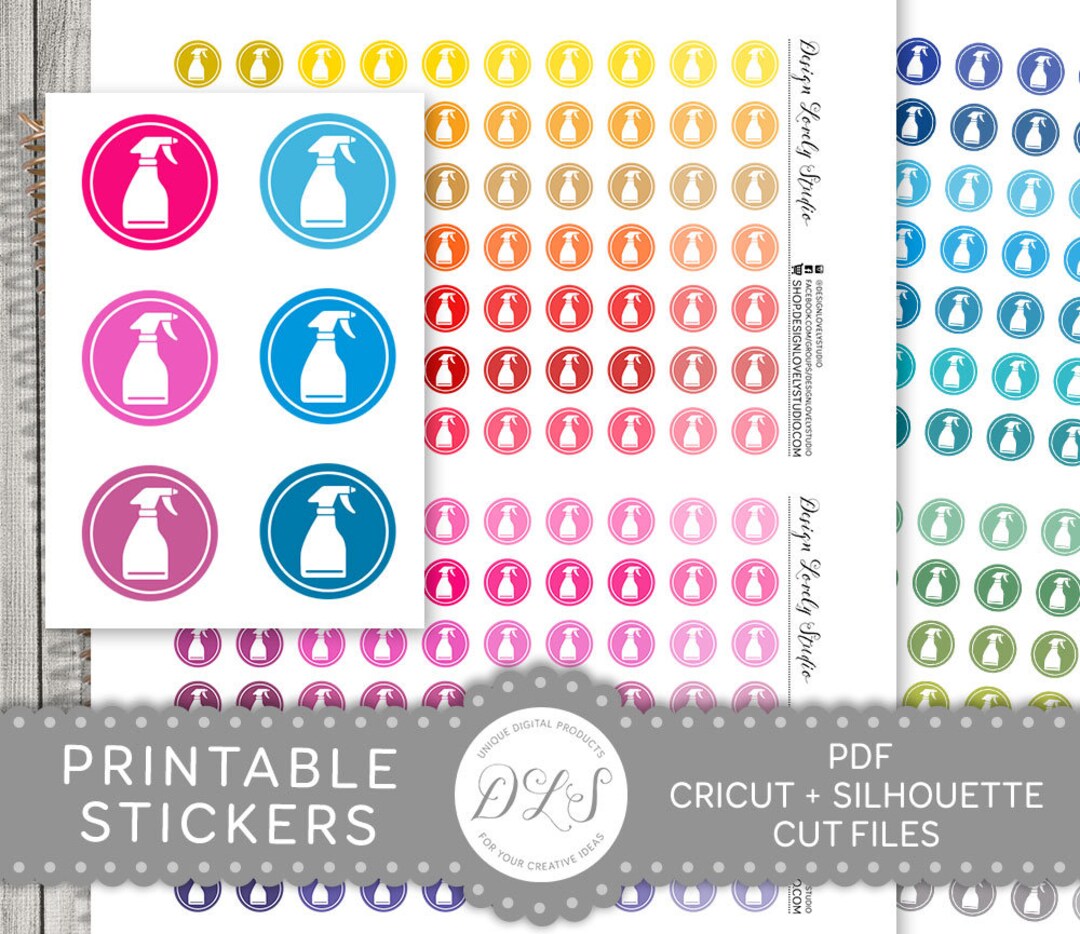 Cleaning Circle Icon Stickers, Cleaning Planner Stickers, Printable ...