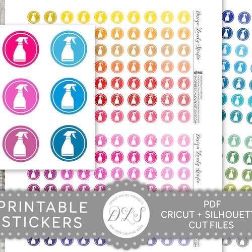 Spray Bottle Printable Planner Stickers Watercolor Spray - Etsy