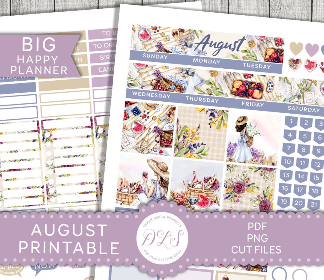 AUGUST Planner Stickers, Printable Planner Stickers, Big Happy Planner ...