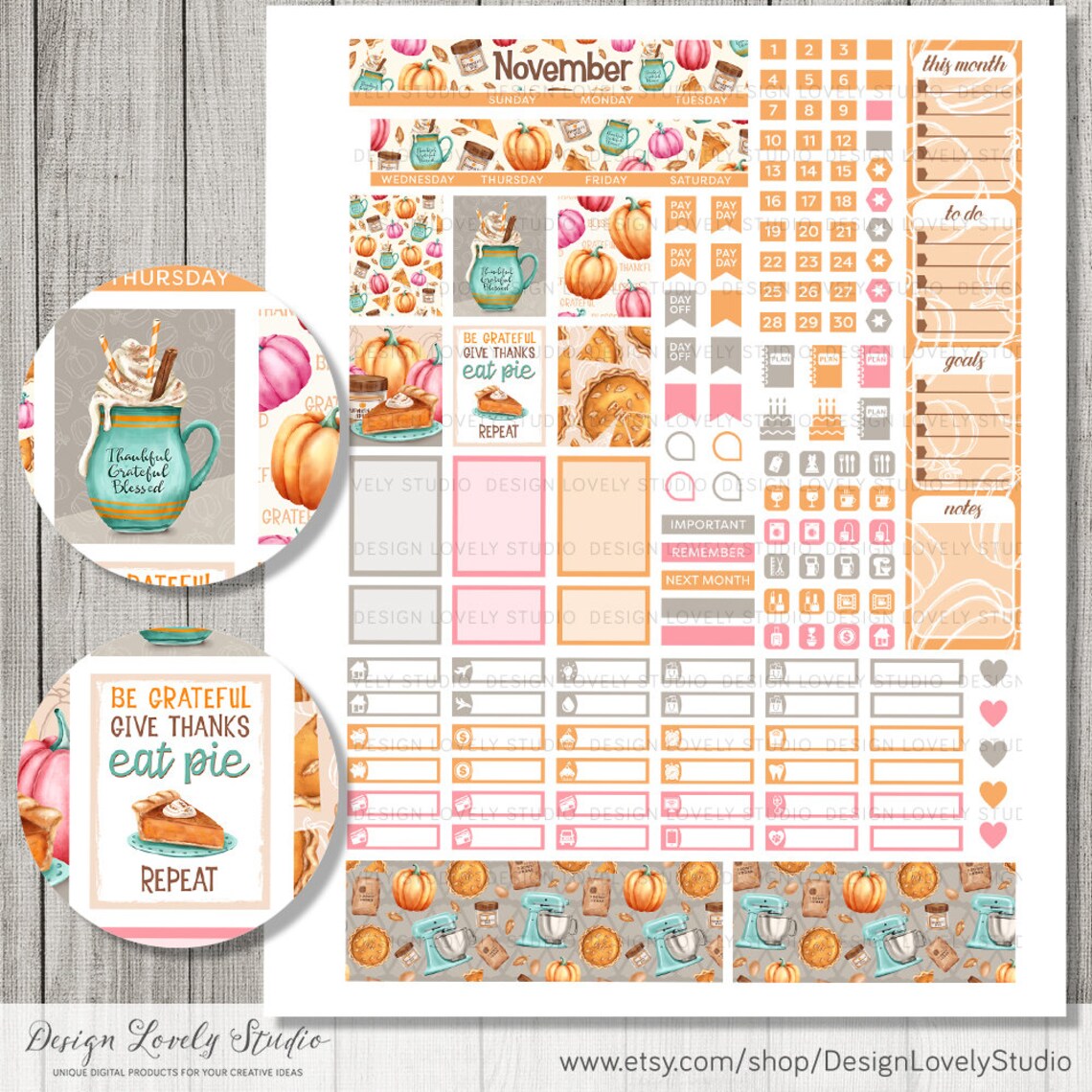 Printable NOVEMBER Monthly Stickers Kit Mini Happy Planner - Etsy