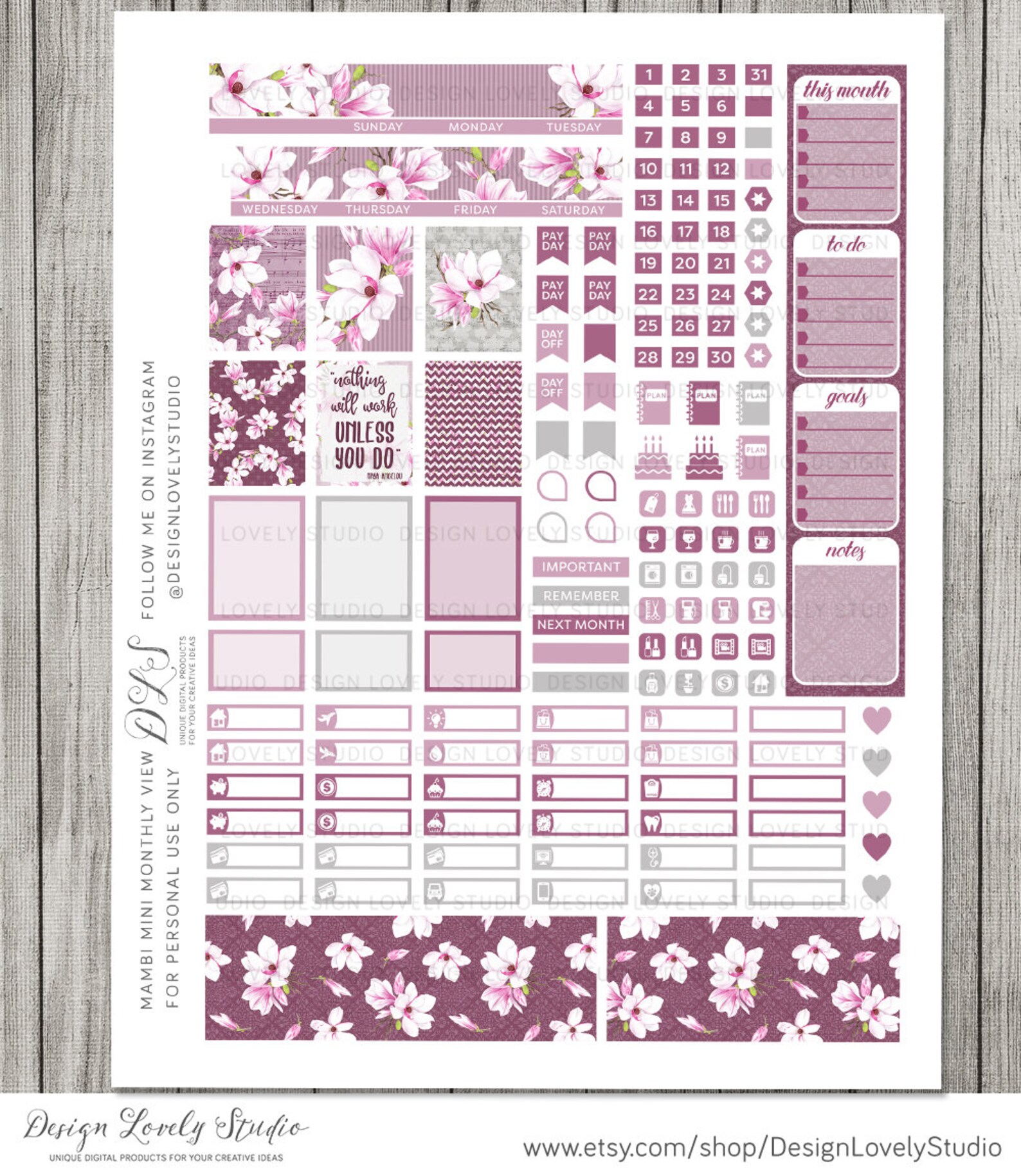 PRINTABLE Monthly Planner Stickers Mini Happy Planner Monthly | Etsy