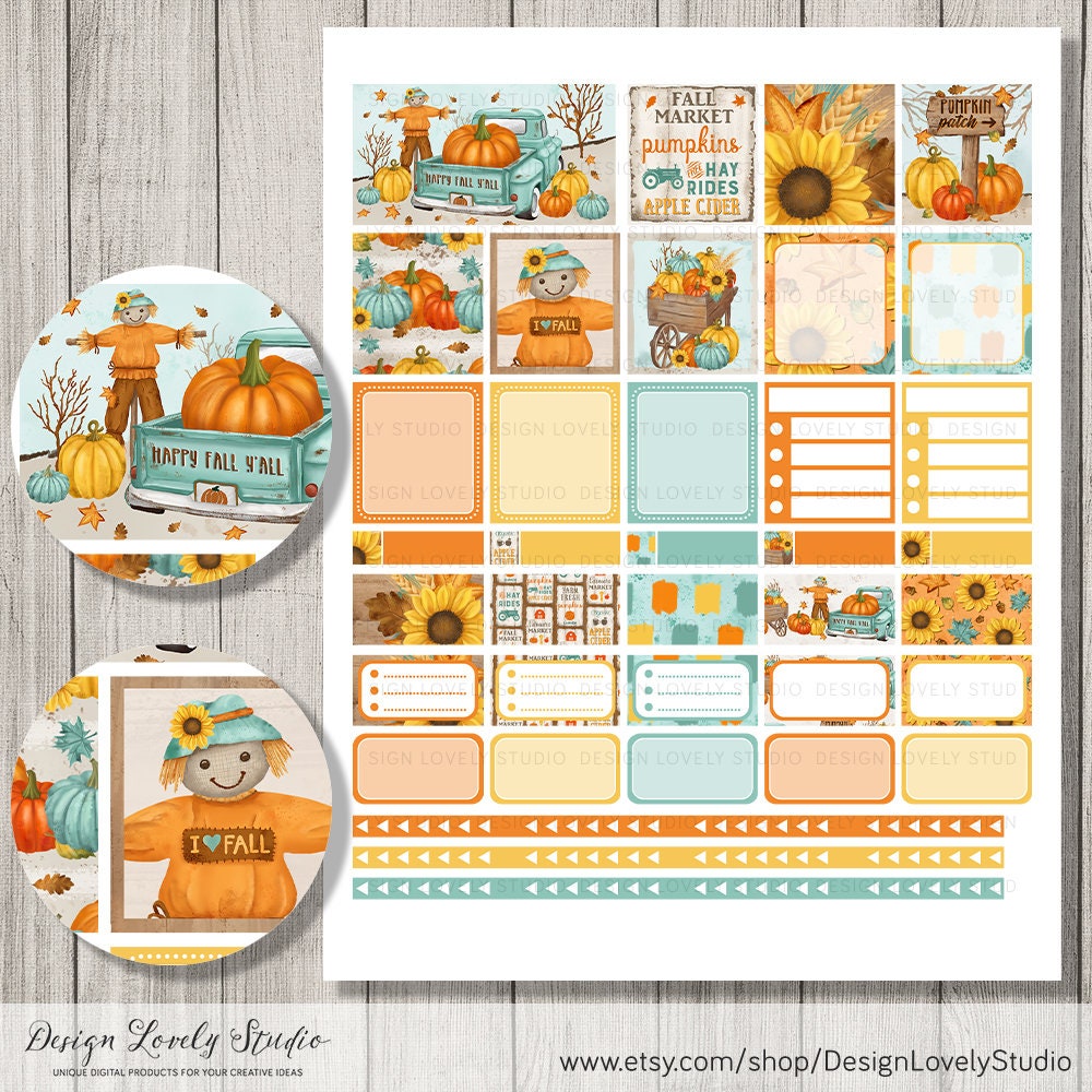 Printable Fall Planner Stickers Kit Halloween Stickers Kit | Etsy