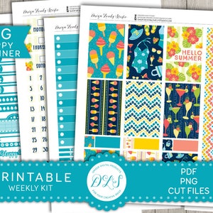 SUMMER Planner Stickers Kit, Printable Planner Stickers, Big Happy ...