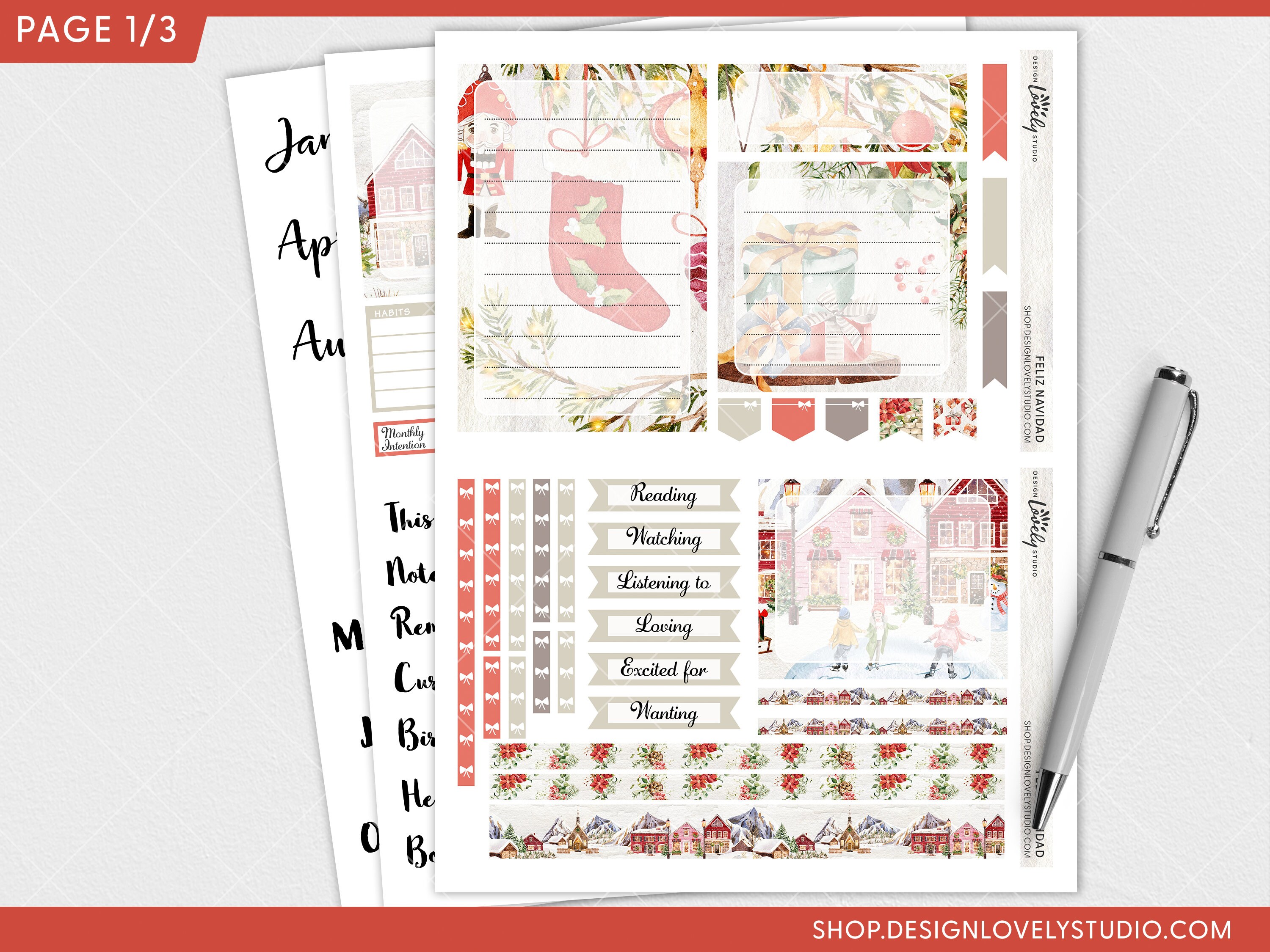 December Notes Page Kit Printable Planner Stickers Monthly - Etsy