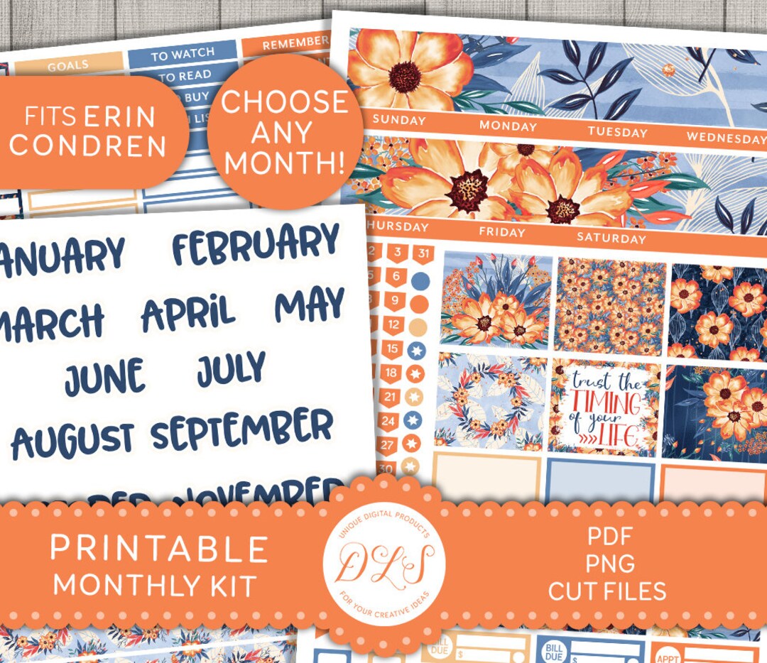 PRINTABLE Monthly Planner Stickers Kit, Floral Planner Stickers, Fall ...