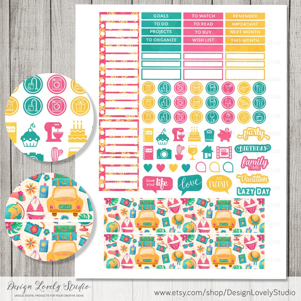 August Monthly Kit Printable August Monthly Stickers Erin | Etsy