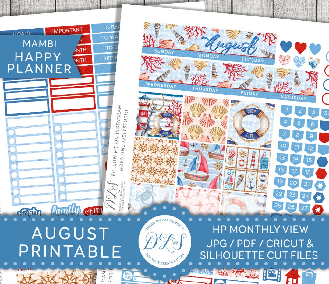 Happy Planner August Kit, August Monthly Planner Stickers, Happy ...