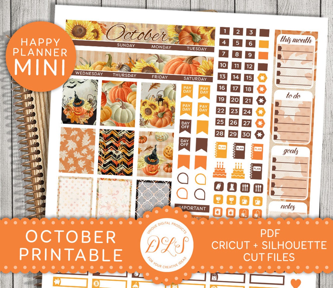 October Mini Happy Planner October Monthly Stickers Kit - Etsy