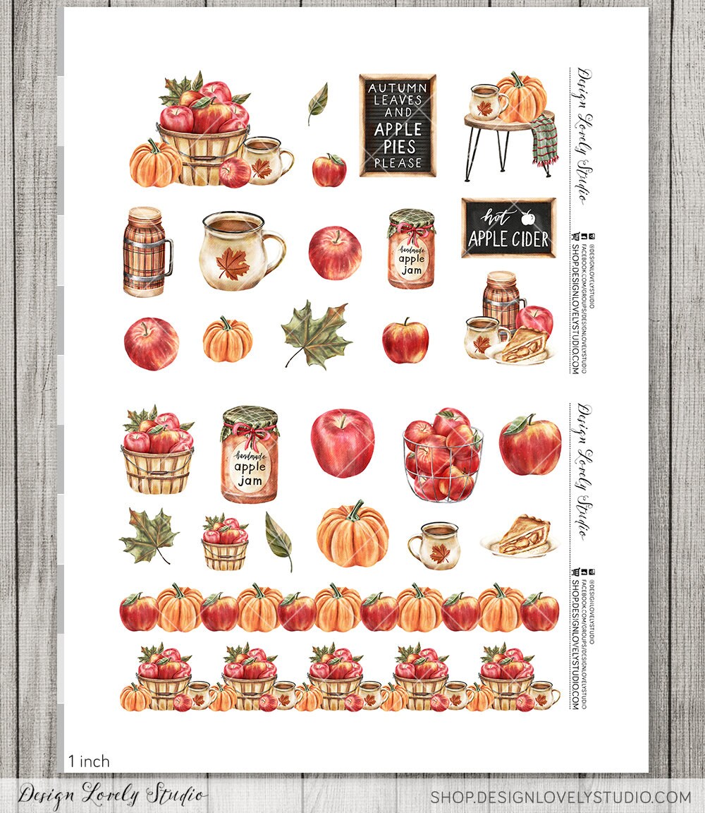 Apple Planner Stickers, Fall Planner Stickers, Pumpkin Planner Stickers ...