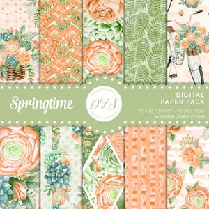 Floral Digital Paper, Spring Digital Paper Pack, Spring Digital ...