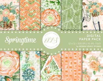 Spring Floral Digital Scrapbook Paper, Spring Paper Pack, Spring ...