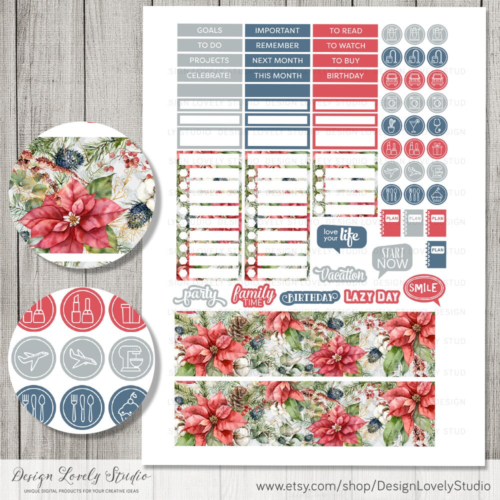 DECEMBER Printable Planner Stickers, Happy Planner Stickers, December ...