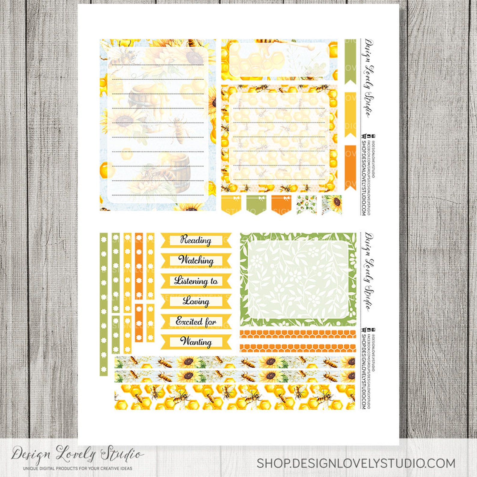 NOTES PAGE Printable Stickers, June Notes Page Kit, Honey Bee Planner ...