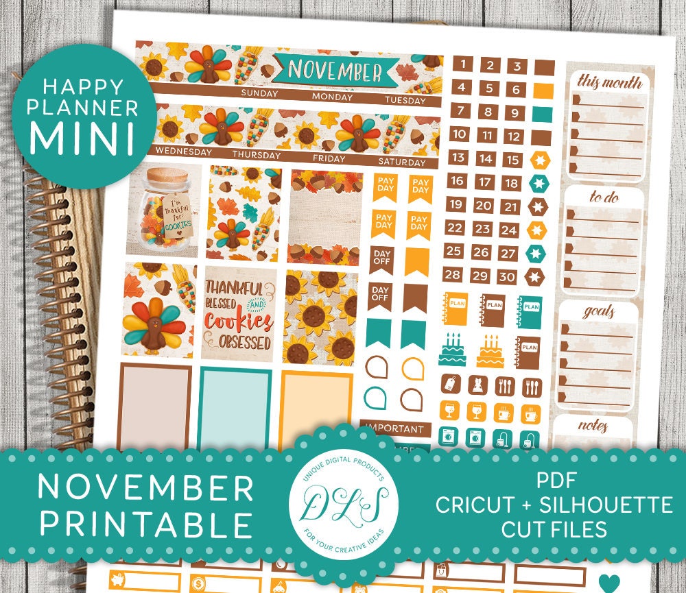 Mini Happy Planner November November Monthly Printable Kit | Etsy
