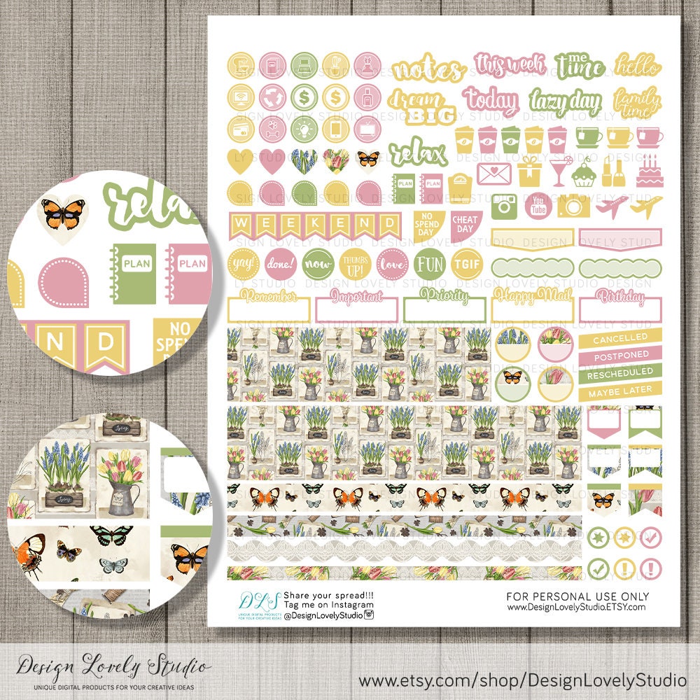Printable SPRING Planner Stickers Spring Floral Stickers Kit | Etsy