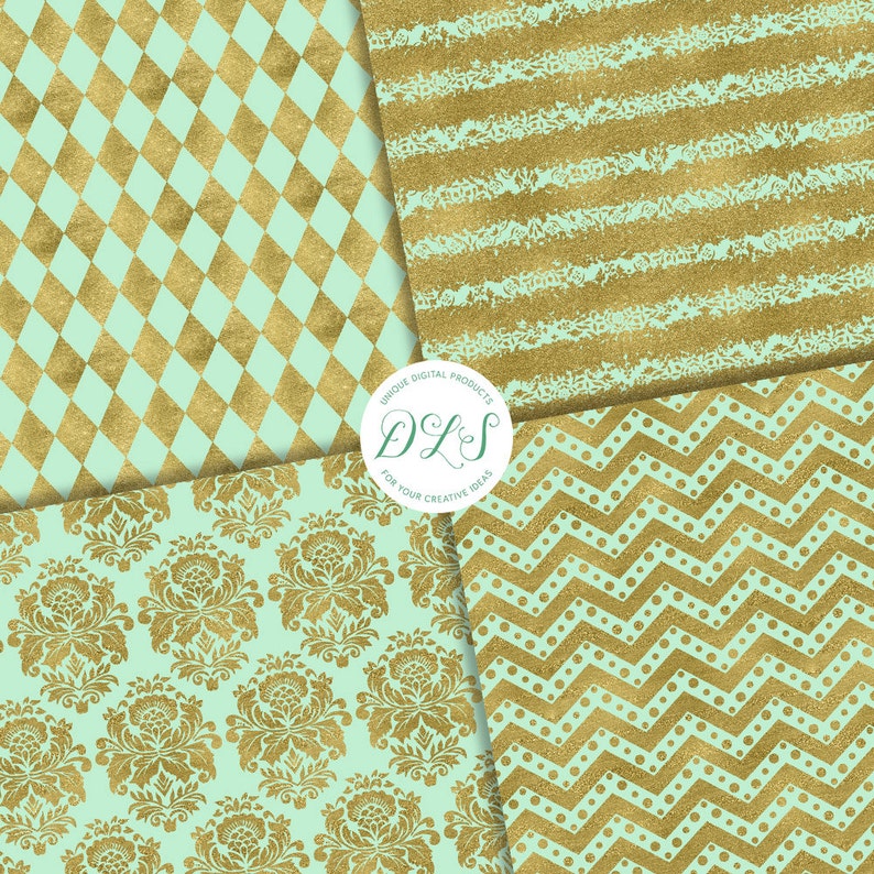 Gold Foil Digital Paper Pack: mint & Gold Seamless | Etsy