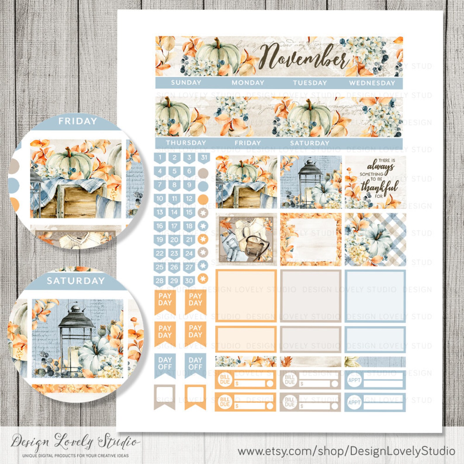 Printable NOVEMBER Monthly Stickers Kit, Fits Erin Condren Life Planner ...
