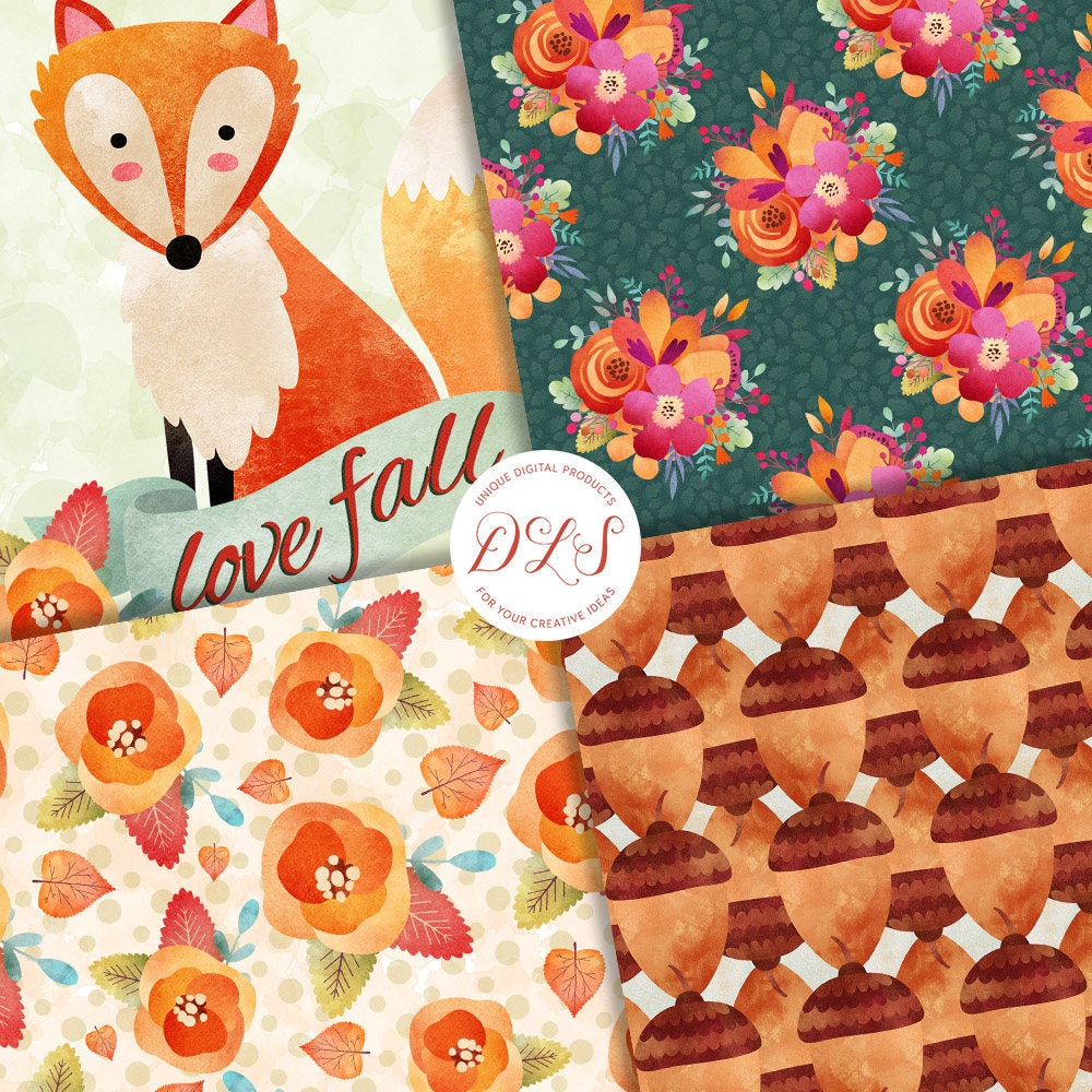 Fall Digital Paper Pack Woodland Digital Paper Fox Digital - Etsy