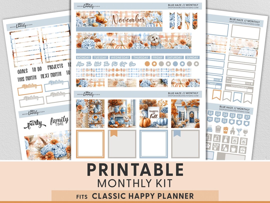 Cozy Fall November Monthly Planner Kit, Printable Stickers for Happy ...