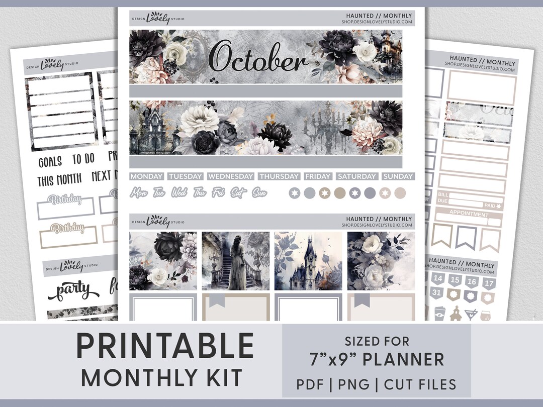 October Monthly Sticker Kit, Halloween Planner Stickers, Printable ...