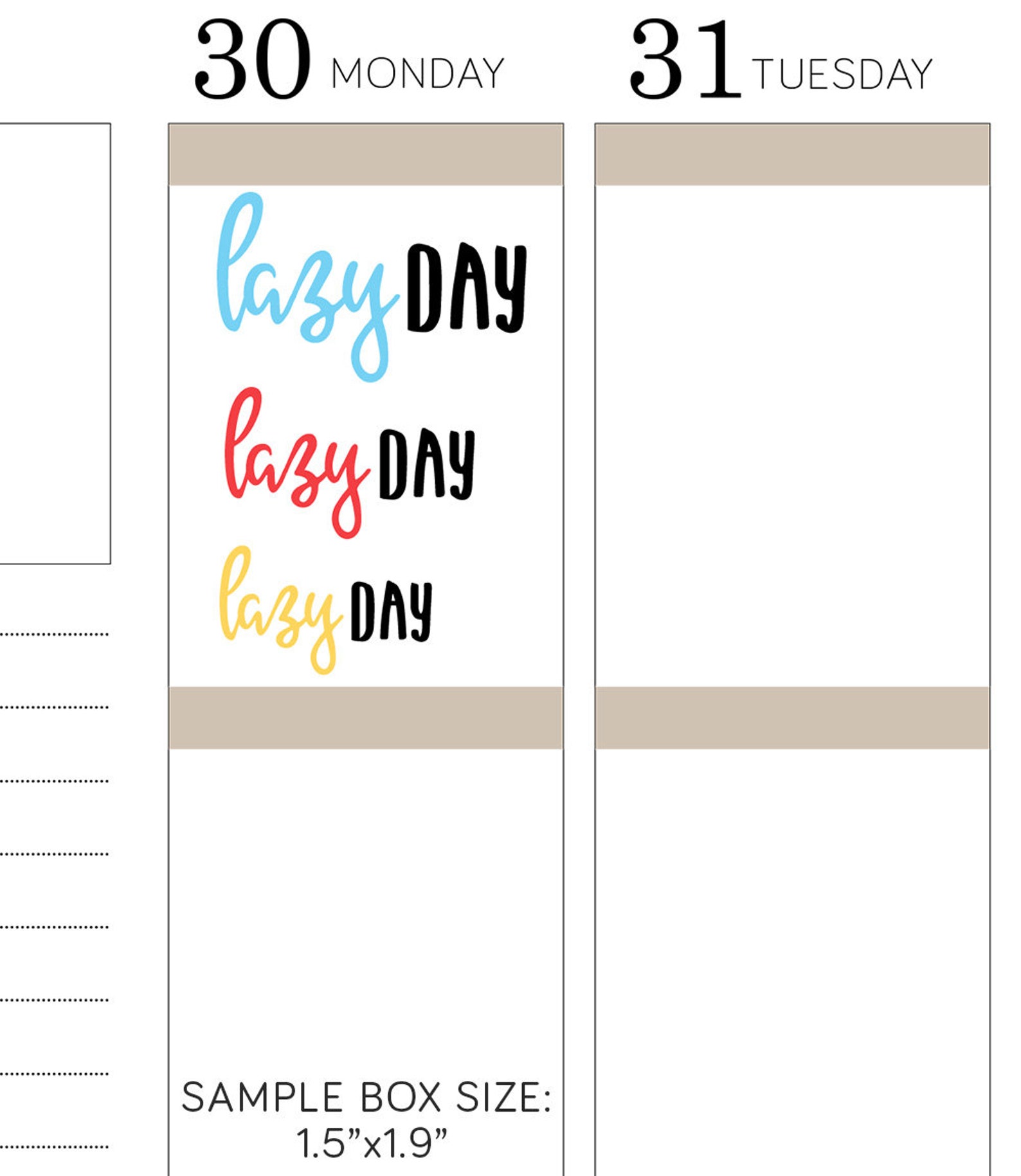 LAZY DAY Printable Script Planner Stickers, Typography Planner Stickers ...