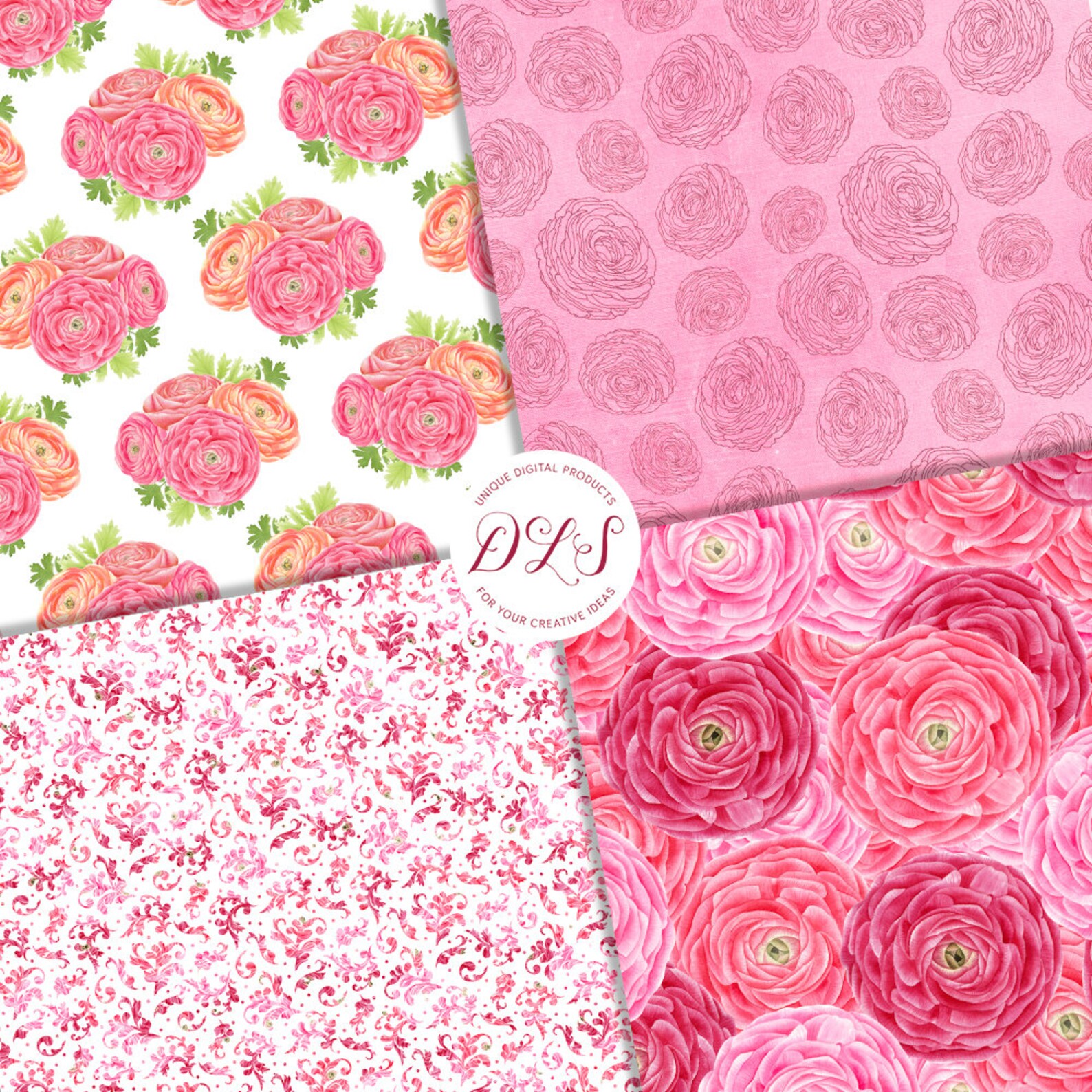 Spring Digital Paper Pack Pink Floral Digital Paper | Etsy