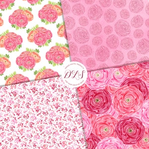 Spring Digital Paper Pack, Pink Floral Digital Paper Background, Summer ...