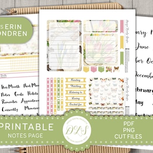 Printable NOTES PAGE Stickers for Erin Condren Life Planner, Notes Page ...