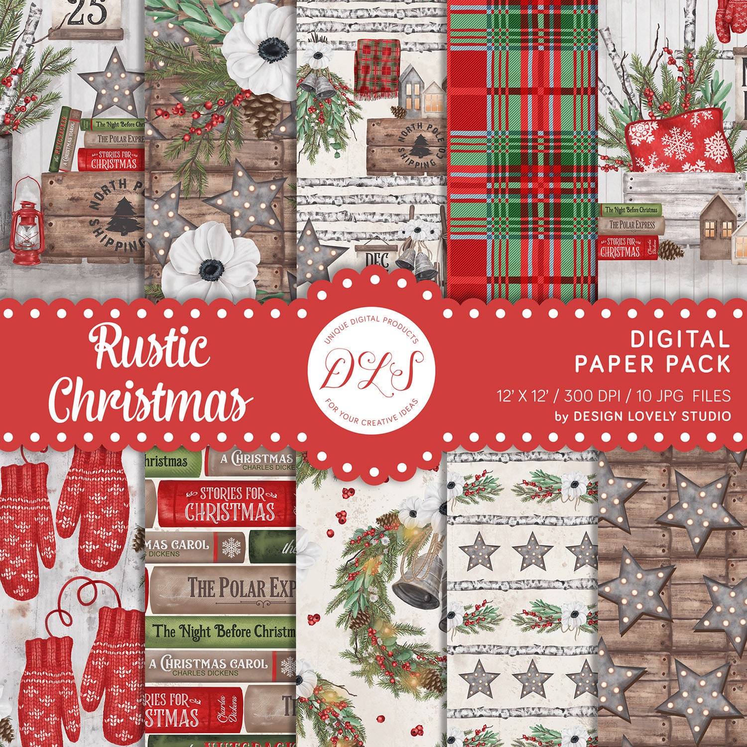 Christmas Digital Paper, Christmas Digital Backdrop, Rustic Christmas ...