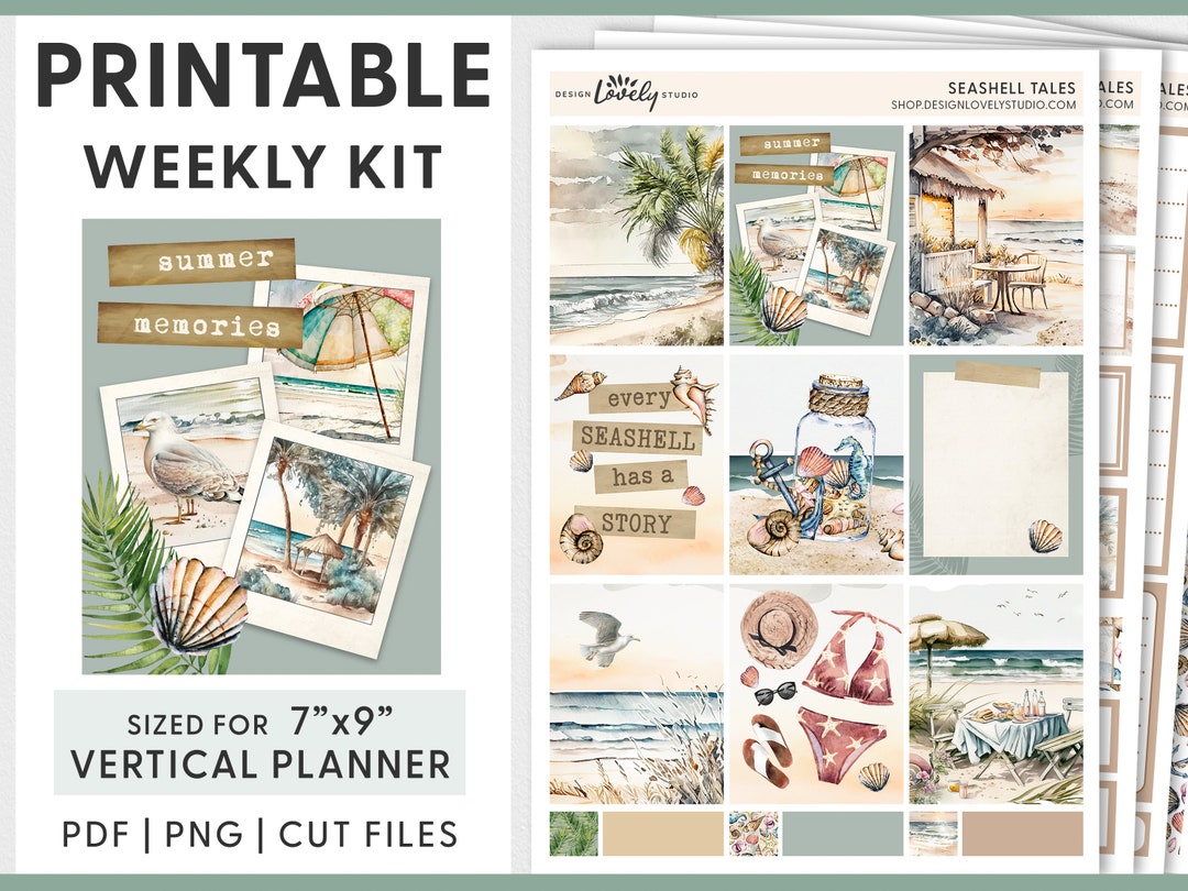 Beach Planner Stickers, Printable Planner Stickers, Summer Planner ...