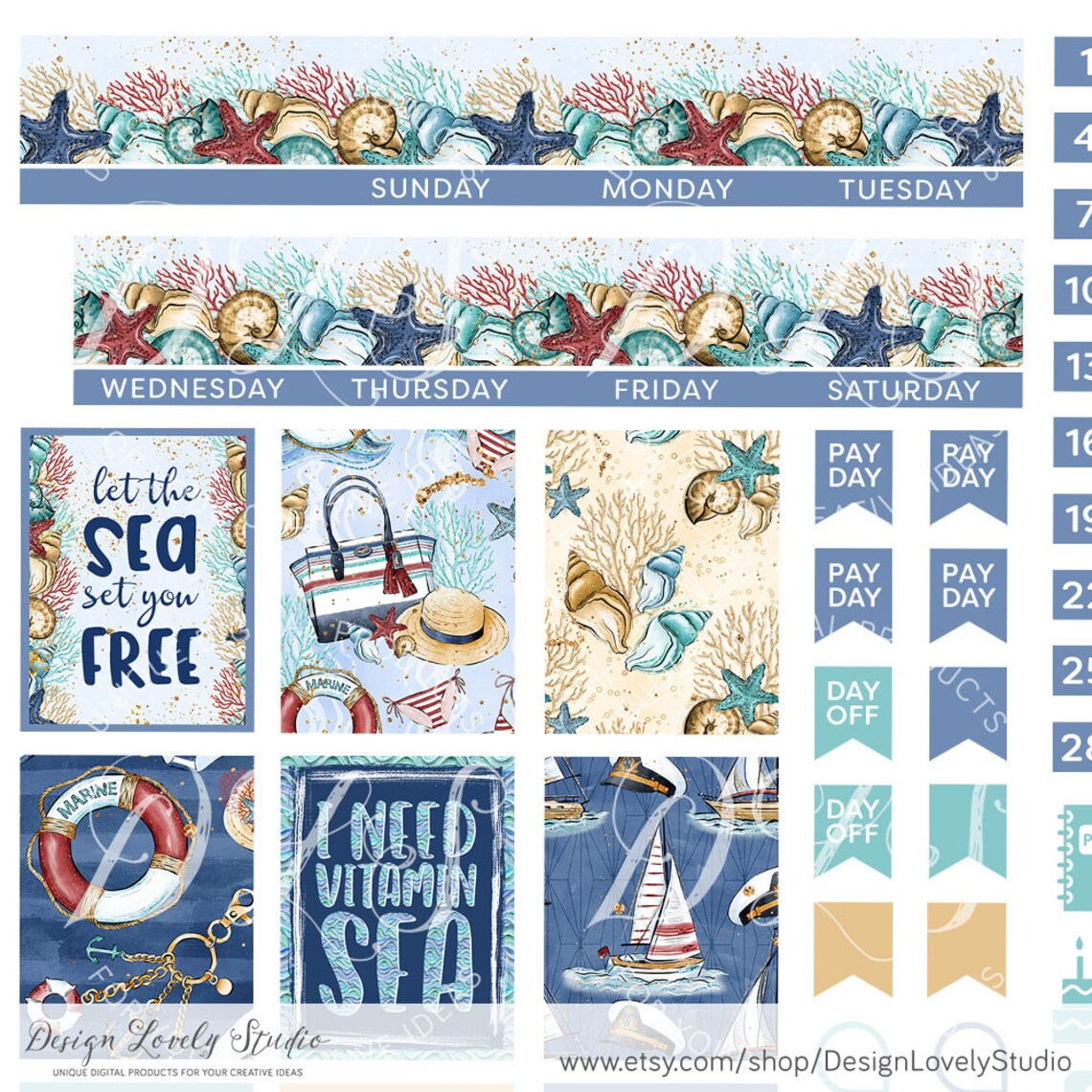 Mini Happy Planner Printable Monthly Stickers Beach Planner | Etsy