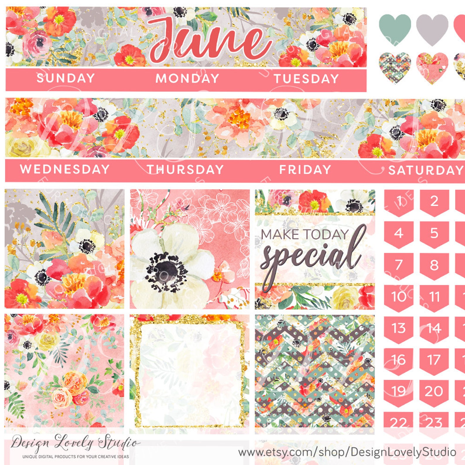 Printable JUNE Planner Stickers Big Happy Planner Monthly | Etsy
