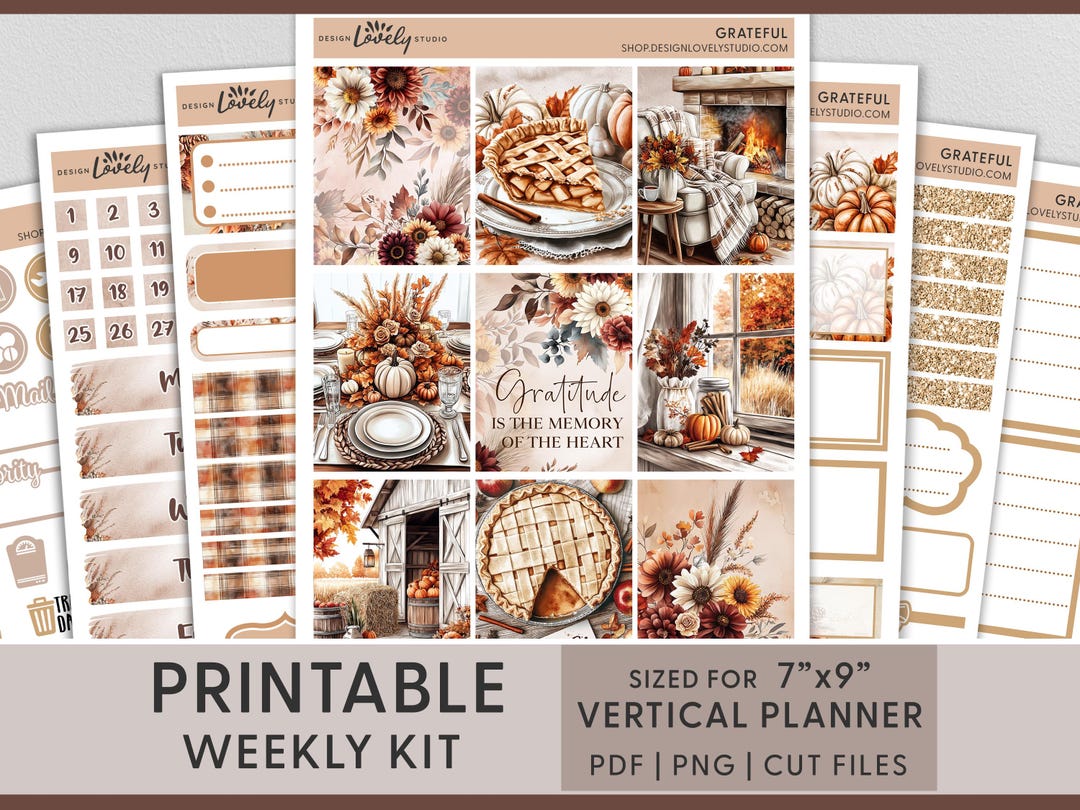 Thanksgiving Printable Planner Stickers, Vertical Weekly Sticker Kit ...