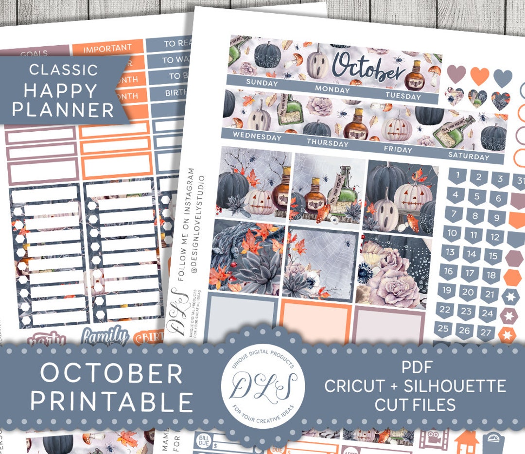 Printable October Stickers Kit, Happy Planner October Monthly Kit ...