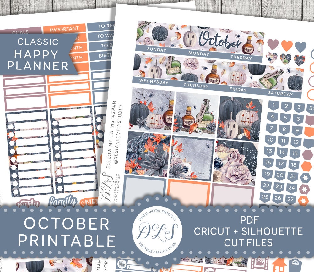 Printable October Stickers Kit Happy Planner October Monthly - Etsy