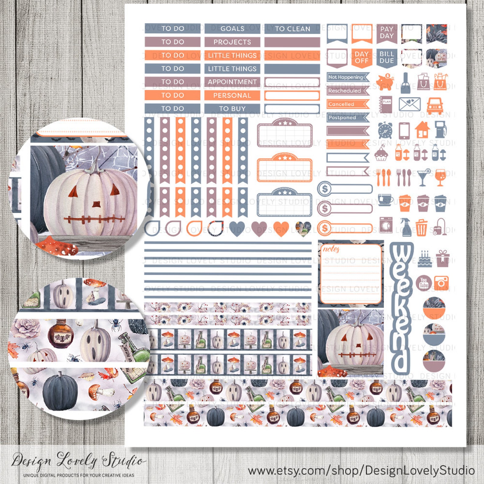 Printable Halloween Planner Stickers October Weekly Stickers - Etsy
