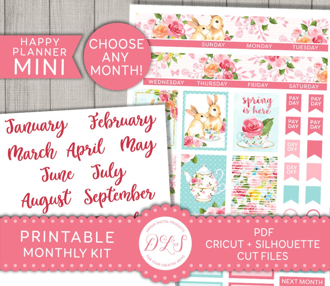 Printable SPRING Monthly Planner Stickers, Mini Happy Planner Monthly ...