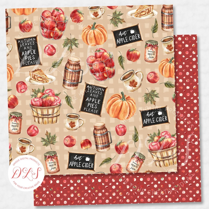 Apple Digital Paper, Fall Digital Background, Thanksgiving Pattern ...