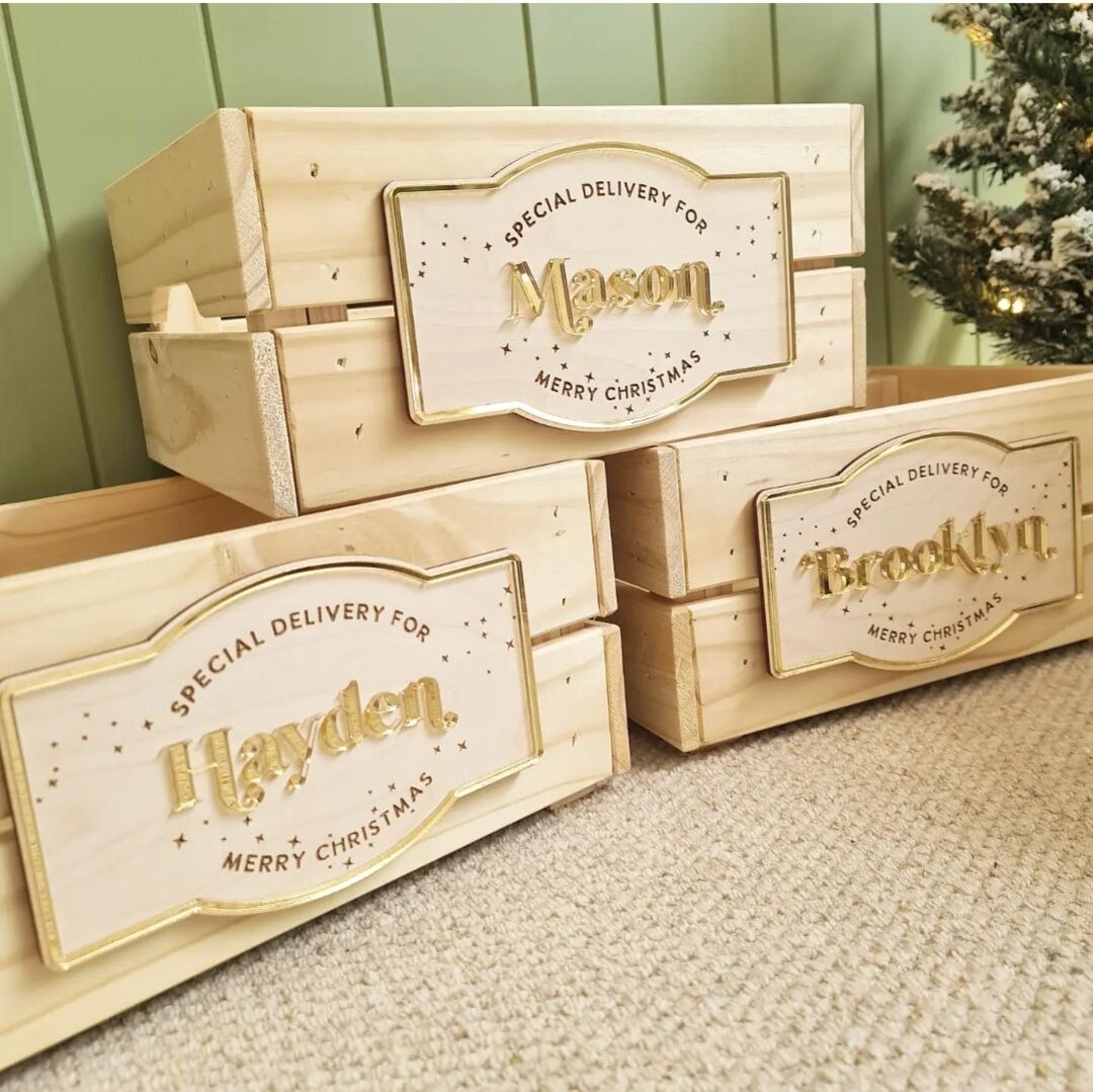 Personalised Christmas Box/crate - Special Delivery Plaque - Etsy Australia