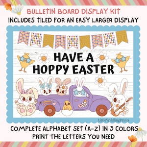 Easter Bunny Bulletin Board Kit, Retro Truck Easter Bulletin, Hoppy ...