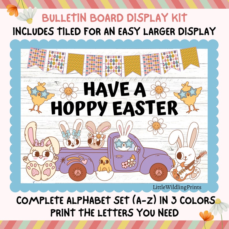 Easter Bunny Bulletin Board Kit Retro Truck Easter Bulletin - Etsy