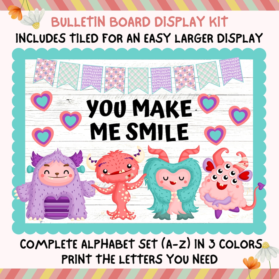 Monsters, February, Smile, Valentines Day Bulletin Board Kit - Etsy