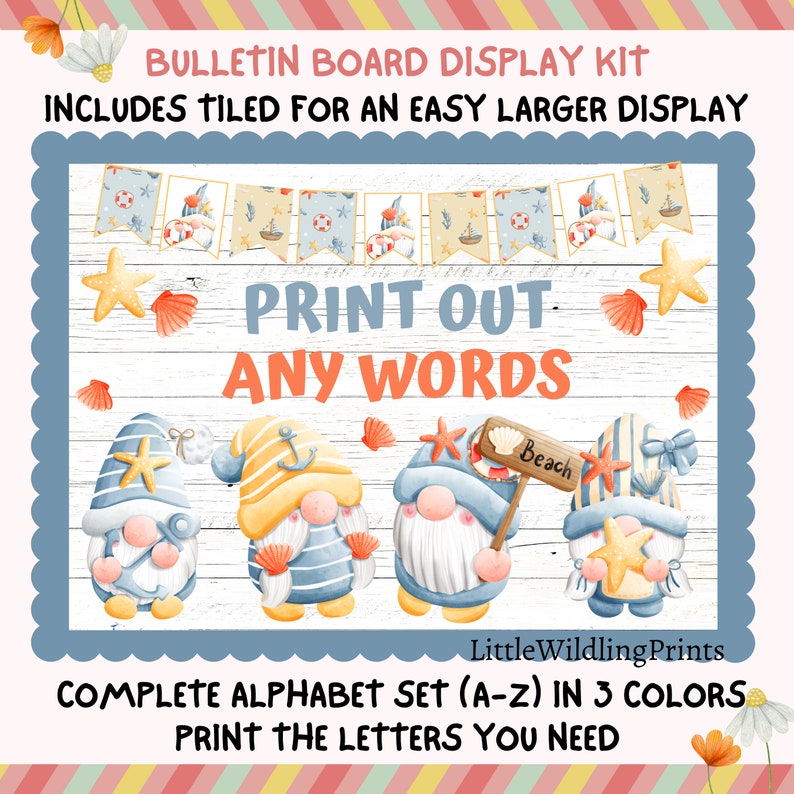 Beach Gnomes Bulletin Board Kit - Sea Ocean Learning Theme - Teacher ...