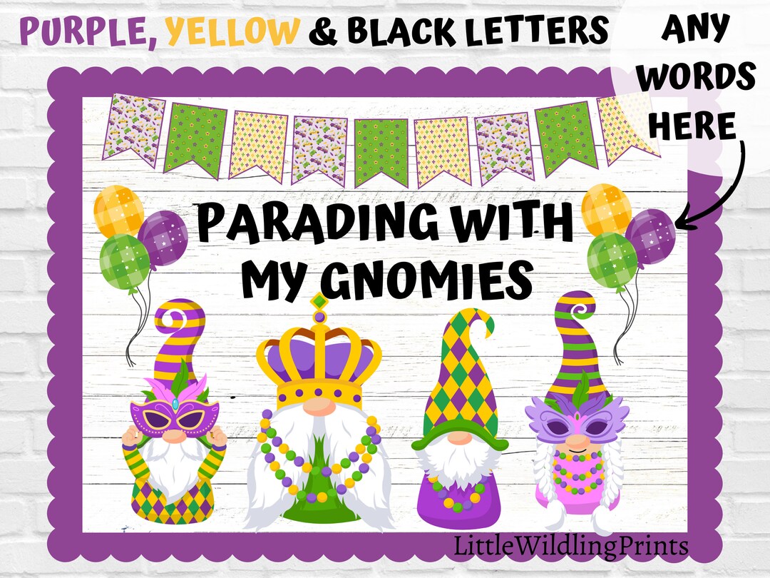 Mardi Gras Gnomes Bulletin Board Parading With My Gnomies Display Kit ...