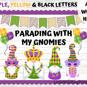 Mardi Gras Gnomes Bulletin Board Parading With My Gnomies Display Kit ...