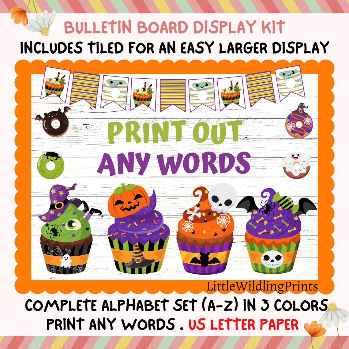 Halloween Cupcakes Bulletin Board Kit October - Etsy