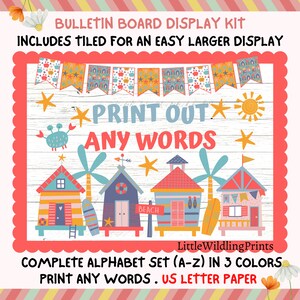 Summer Vibes Beach Huts Bulletin Board Display Kit Custom Any Words ...