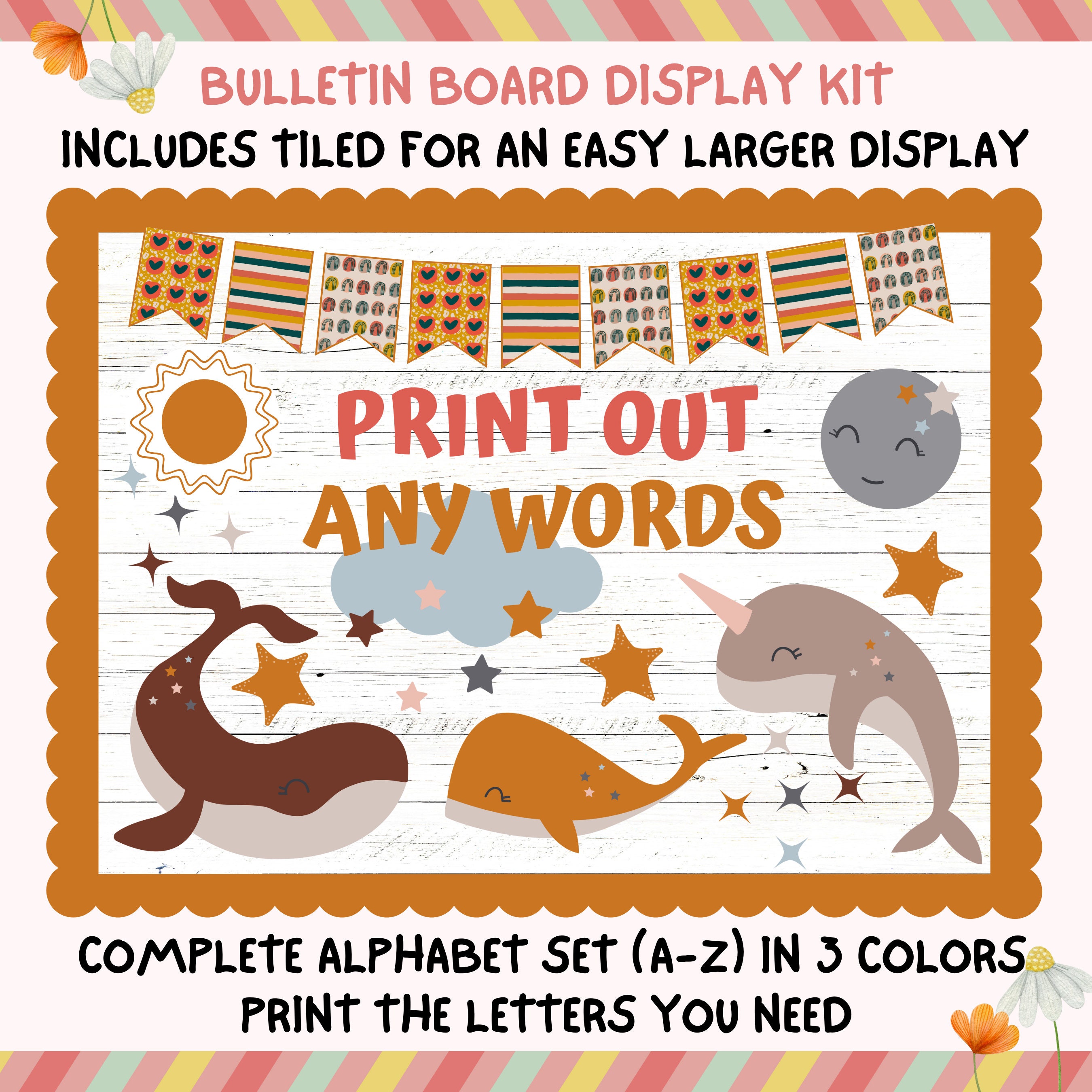 Boho Diving Into Class Whales Bulletin Board Kit, Back to School ...